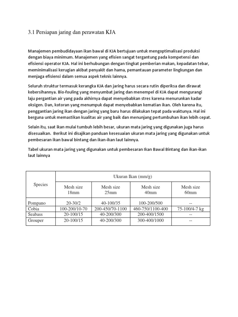 3.1 Persiapan Jaring Dan Perawatan KJA | PDF