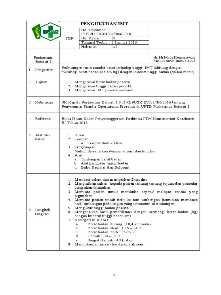 Sop Pengukuran Imt | PDF