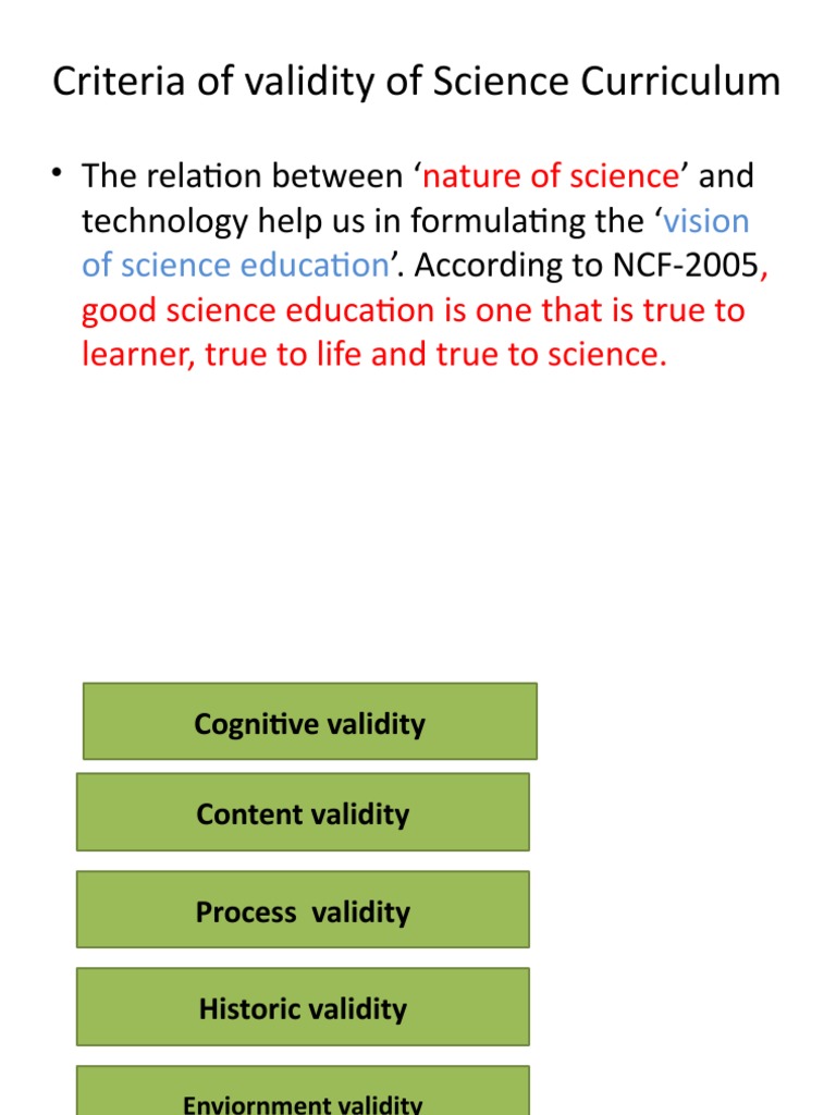 Validity Criteria in Science Curriculum | PDF | Science | Learning