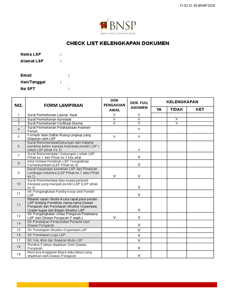 D6. Check List Kelengkapan Dokumen Lisensi LSP - LENGKAP | PDF