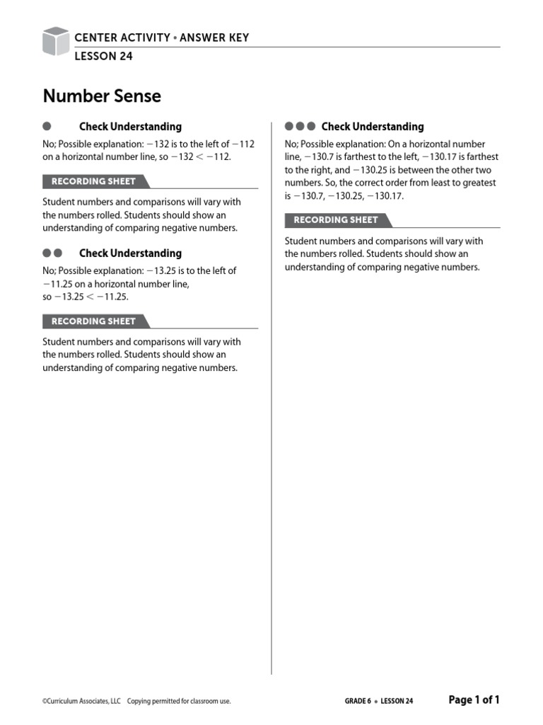 Number Sense: Check Understanding Check Understanding | PDF ...