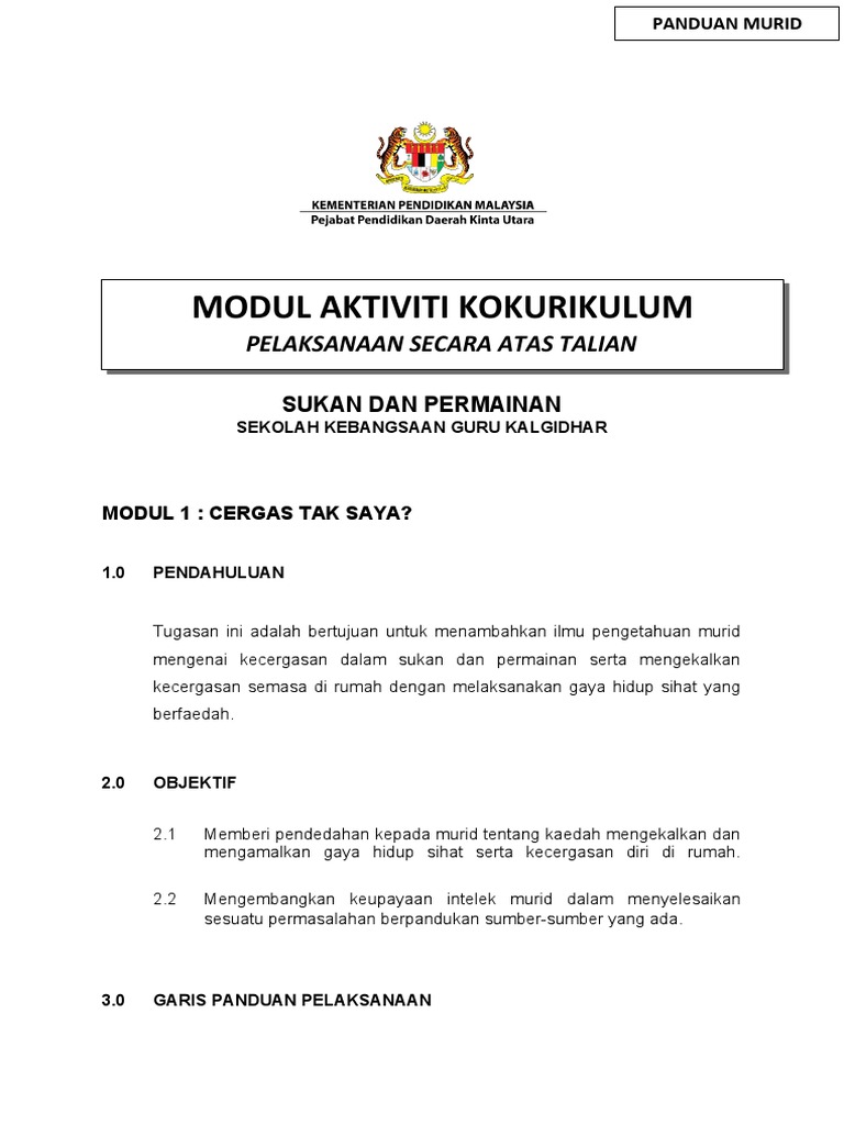 Modul 1 Sukan Permainan Panduan Murid Pdf