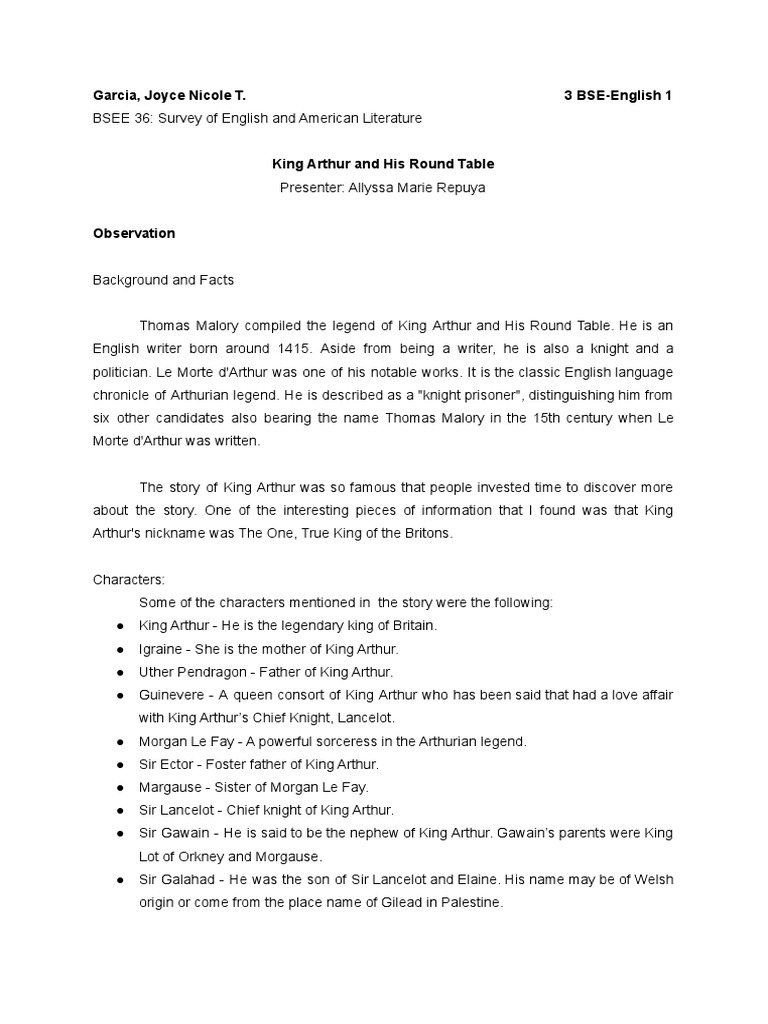 King Arthur and His Round Table Overview | PDF | Lancelot | King Arthur