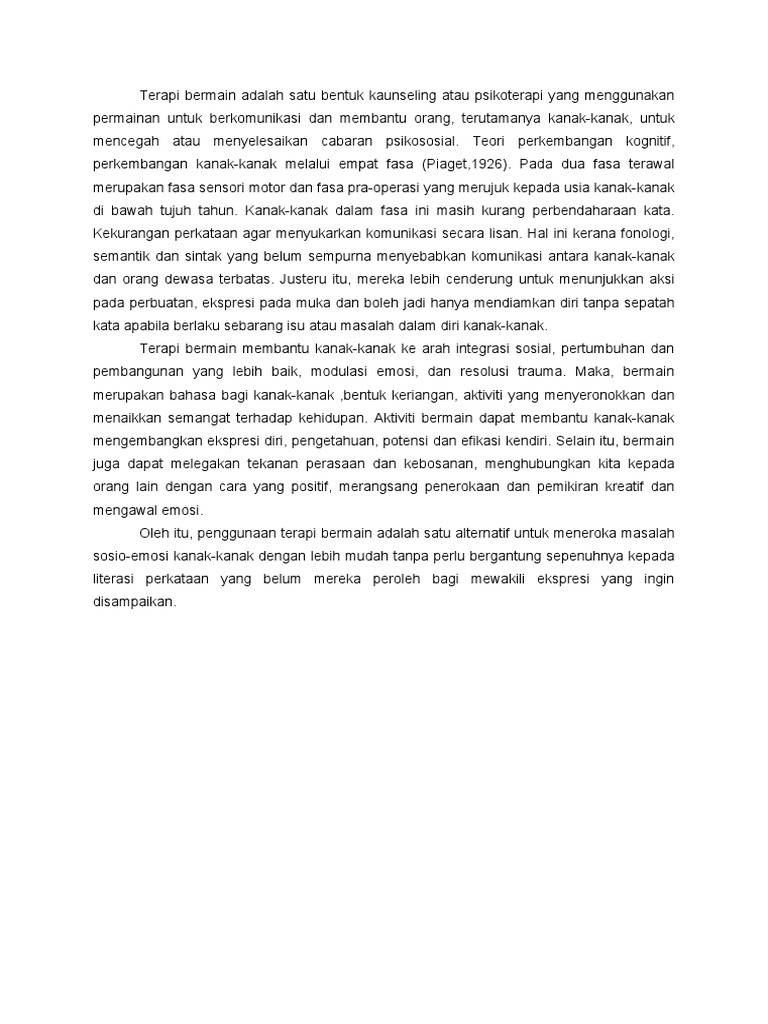 Terapi Bermain Adalah Satu Bentuk Kaunseling Atau Psikoterapi Yang ...