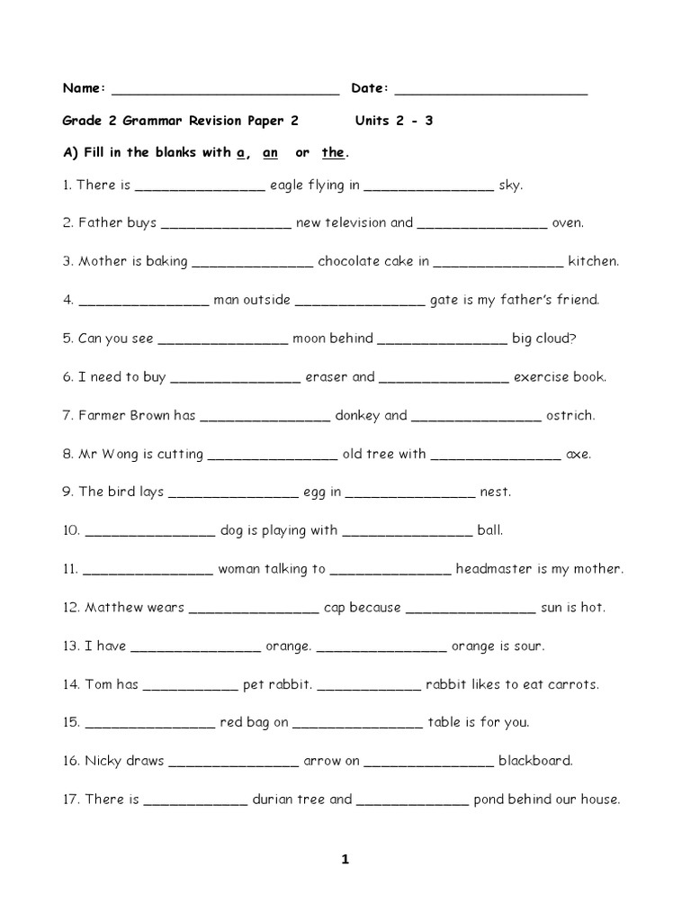 Grade 2 Grammar Revision Worksheet | PDF | Foreign Language Studies ...