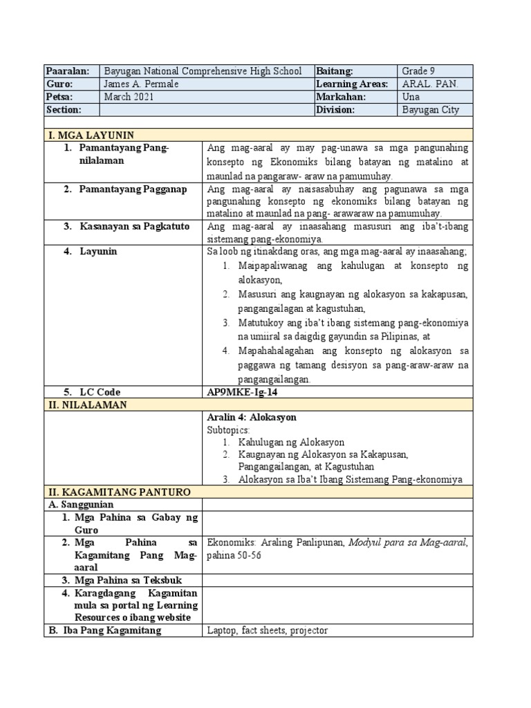 Lesson Plan Bayugan | PDF