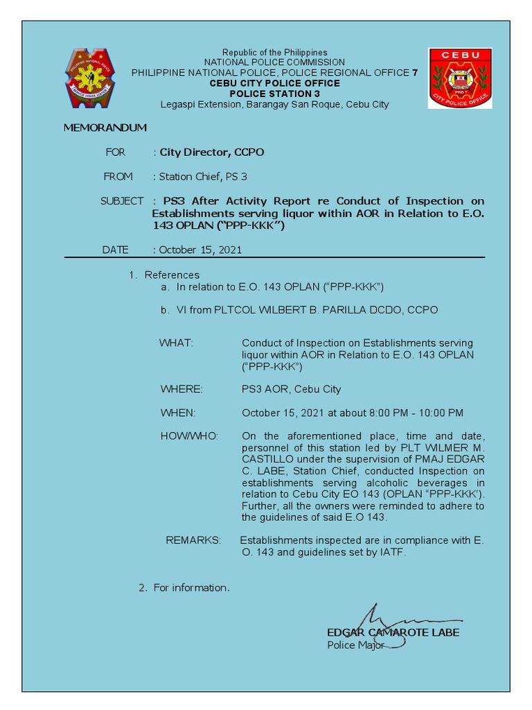 Memorandum: Philippine National Police, Police Regional Office 7 | PDF