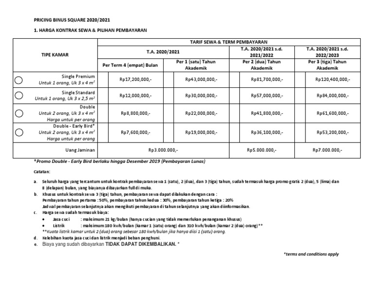 Pricing Binus Square 2020 2021 | PDF