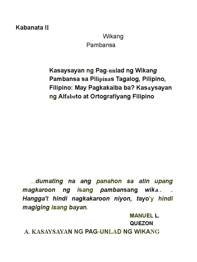 Kasaysayan NG Wikang Pambansa | PDF