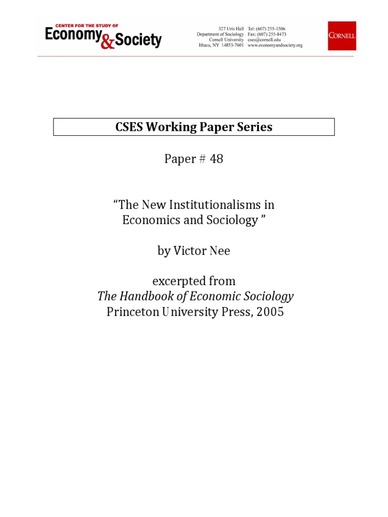 The New Institutionalisms in Economics and Sociology | PDF | Sociology ...