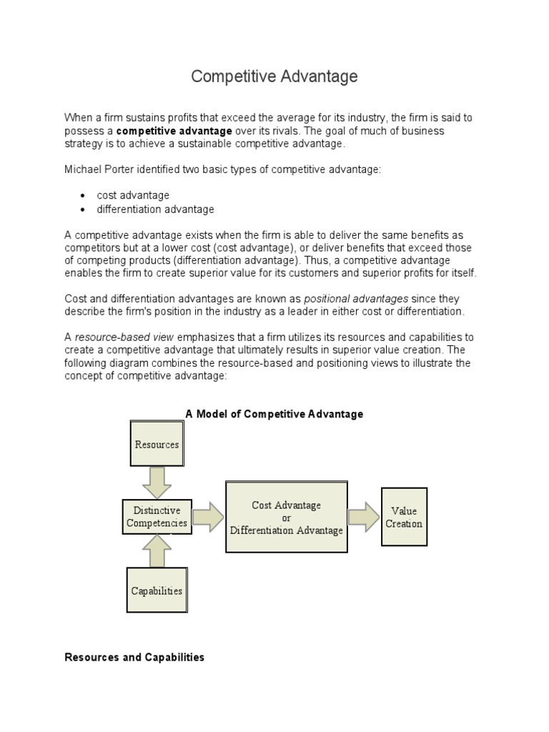 Achieving a Sustainable Competitive Advantage: A Model Exploring the Role of Resources ...