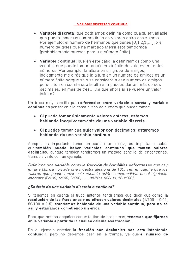 Variable Discreta Y Continua Pdf Matemáticas 6537