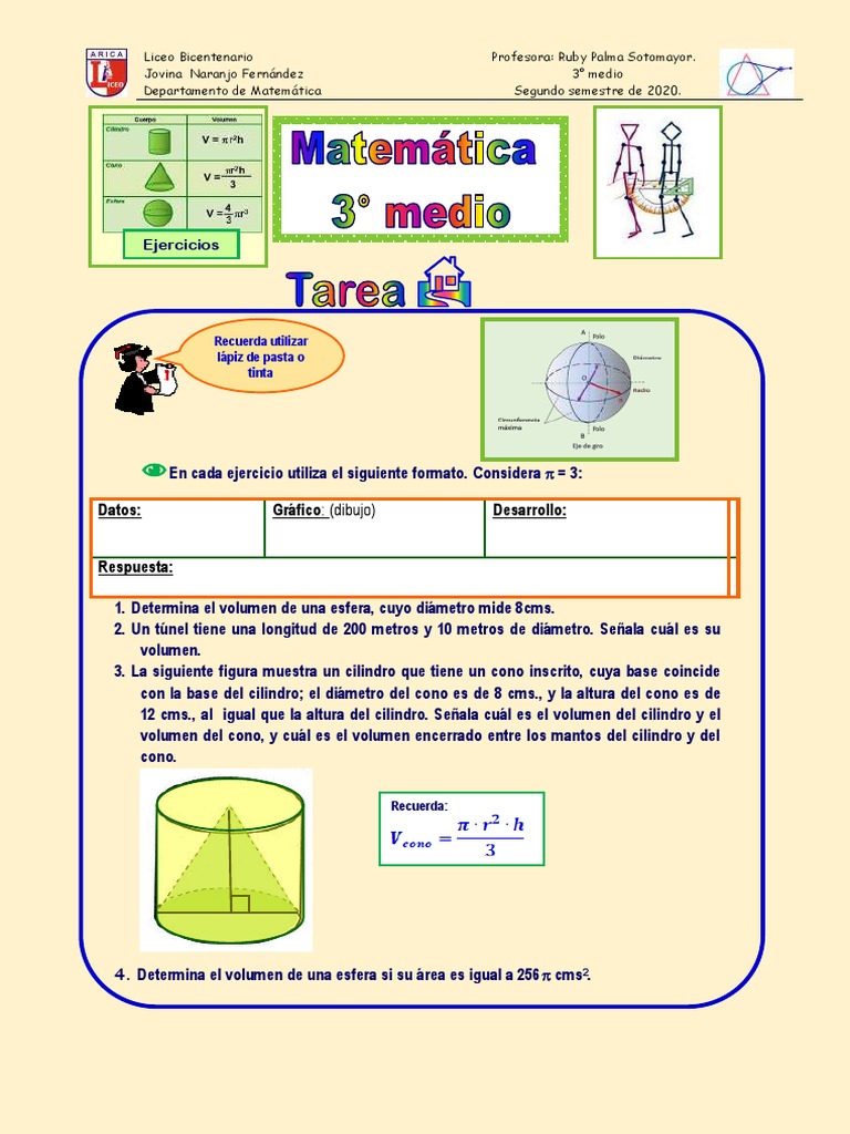 Tarea Esferas, Cilindros y Conos. 2020 | PDF