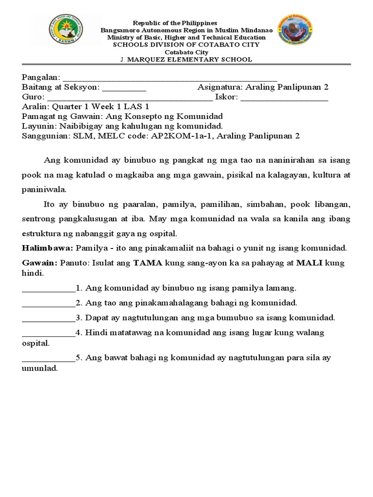 AP2-Q1-week-1-LAS-1 Konsepto NG Komunidad | PDF
