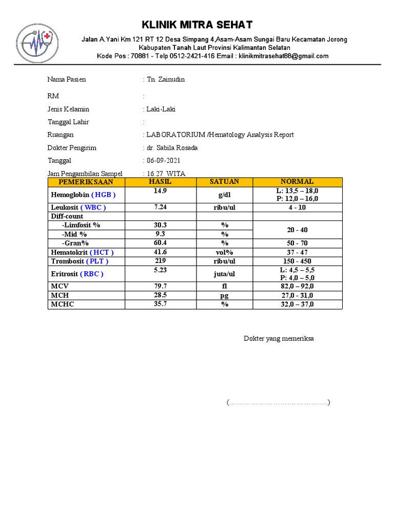 Form Pemeriksaan Hematologi | PDF