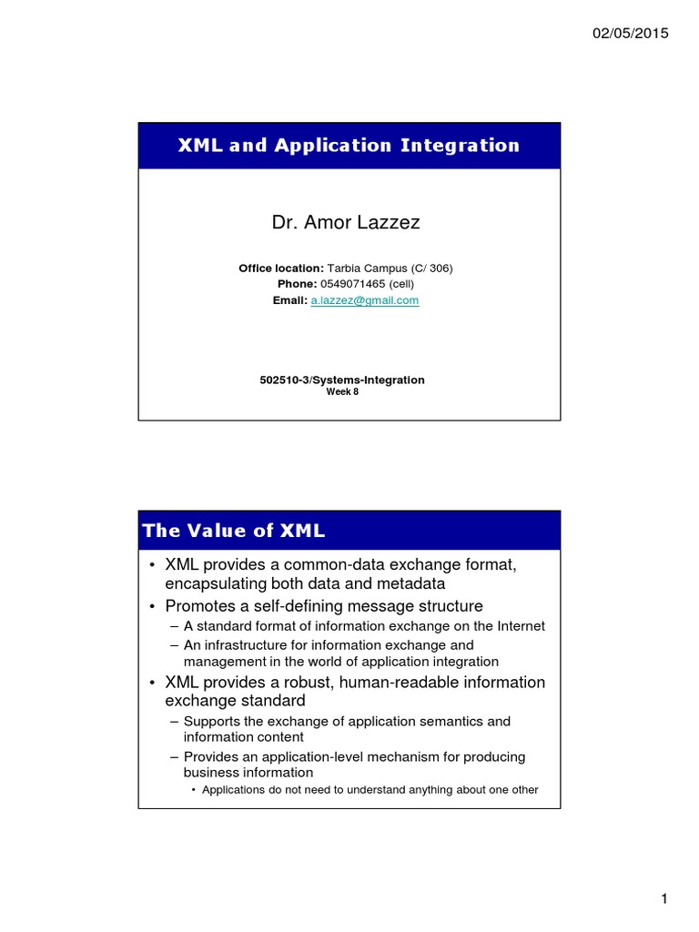 XML and Application Integration: Dr. Amor Lazzez | PDF | Xslt | Xml