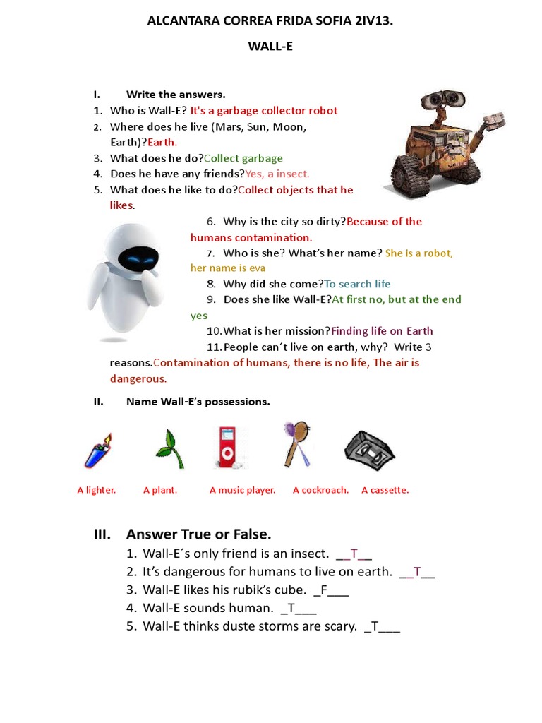 Alcantara Correa Frida Sofia 2iv13. Wall-E: III. Answer True or False | PDF