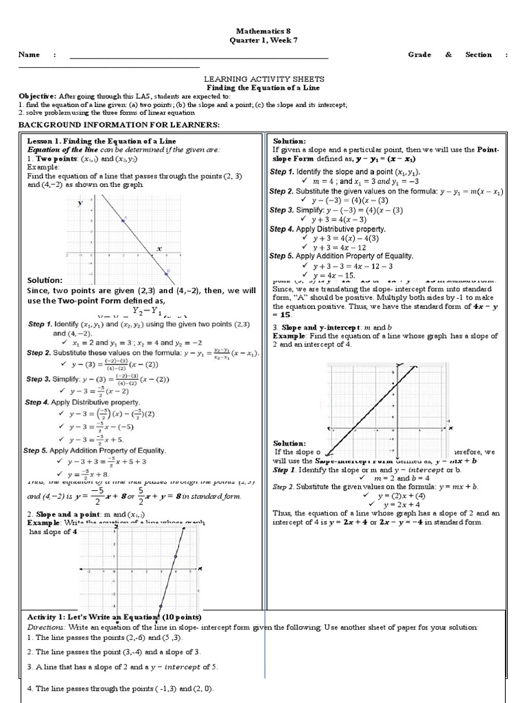 Y y Y Y X X: Equation of The Line Can Be Determined If The Given Are ...
