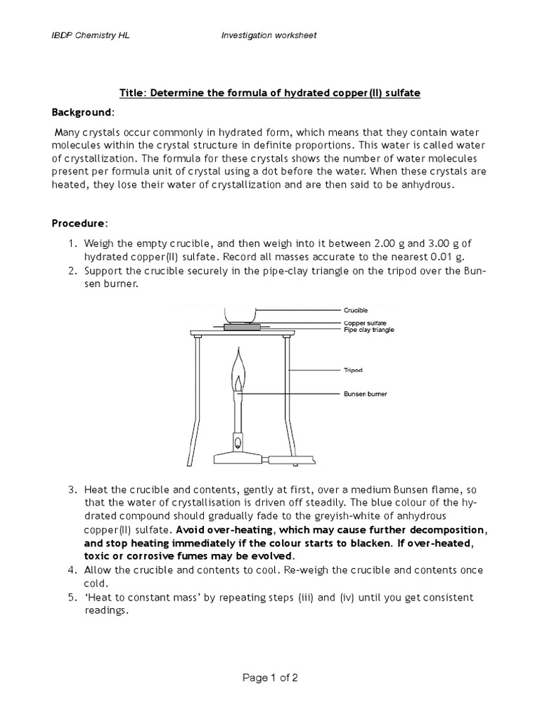 Title - Determine The Formula of Hydrated Copper (II) Sulfate | PDF ...