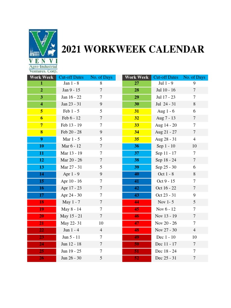 2021 Workweek Calendar | PDF