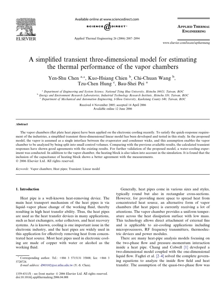 Thermal Model for Vapor Chambers | PDF | Heat Transfer | Thermal Conduction