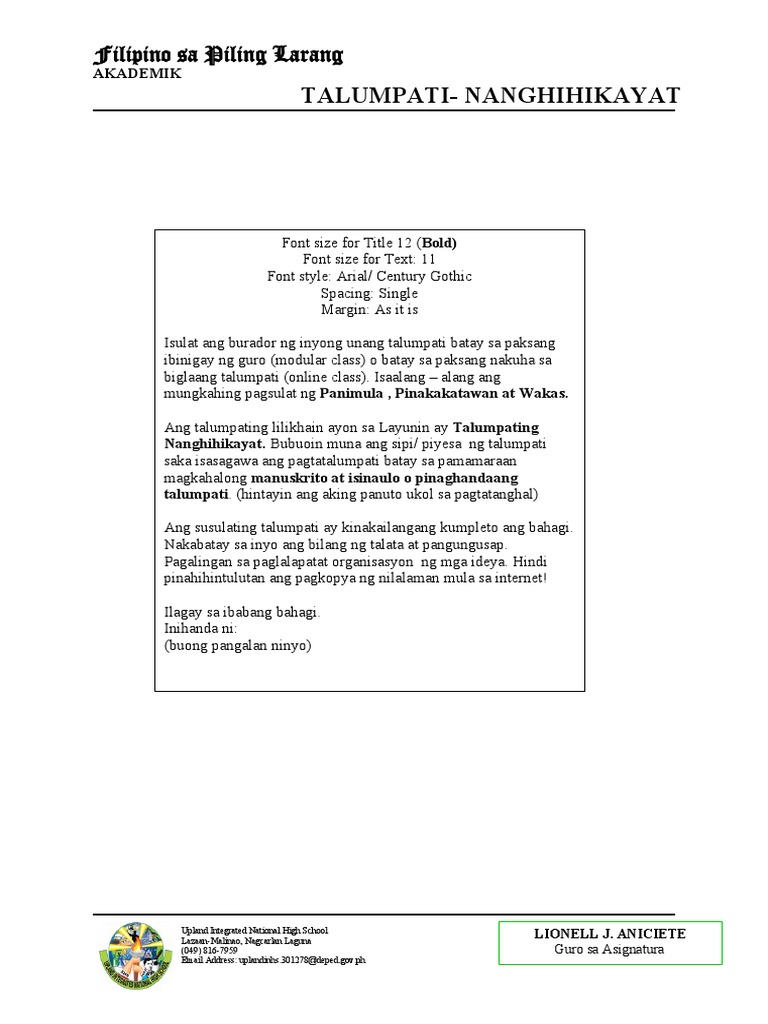 Talumpati Nanghihikayat Standard Format | PDF