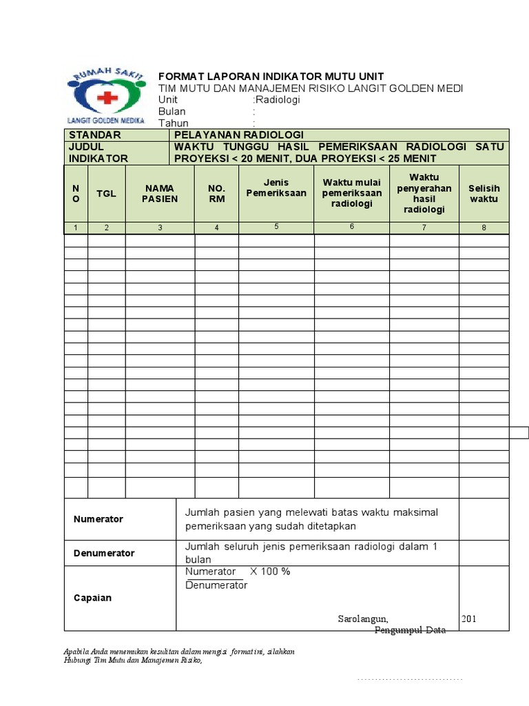 Format Laporan Indikator Mutu Unit | PDF