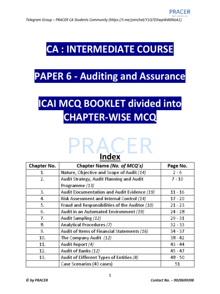 Inter New - Audit (ICAI MCQ Booklet) | PDF | Financial Audit | Audit