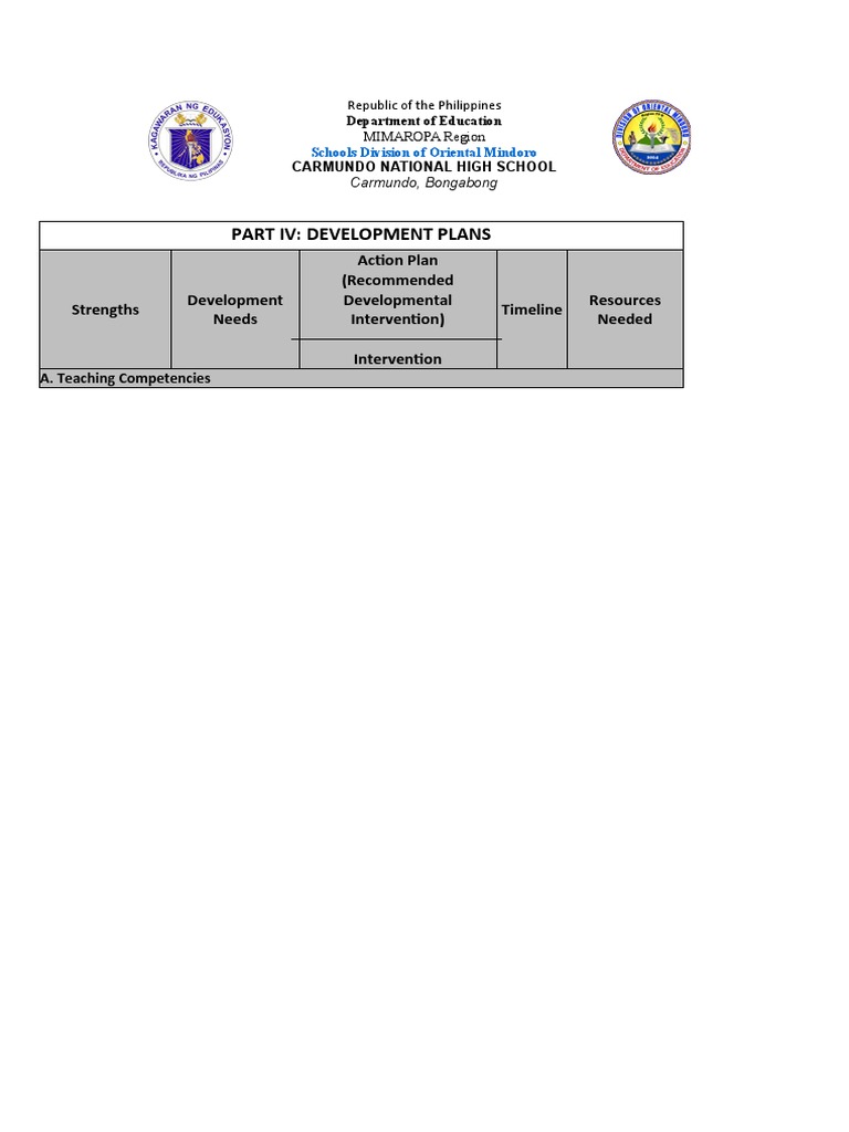 Part Iv: Development Plans: Action Plan (Recommended Developmental ...