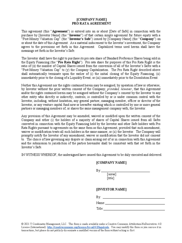 Pro Rata Side Letter (Singapore) | PDF | Investing | Valuation (Finance)