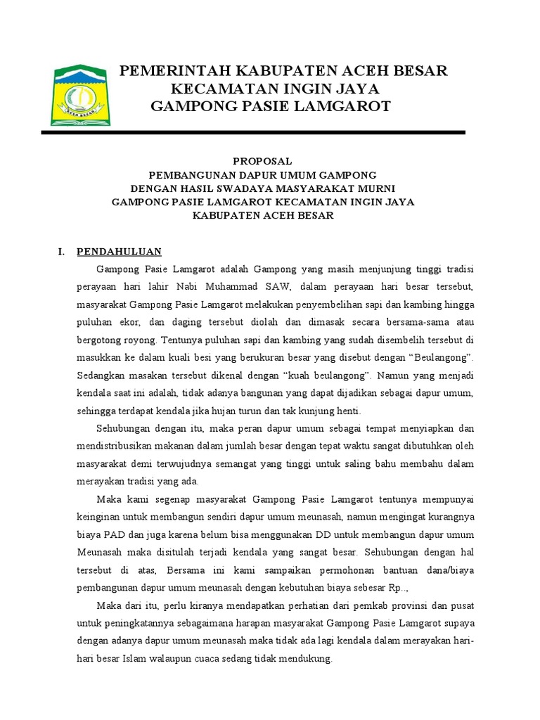 Proposal Usulan Dapur Umum | PDF