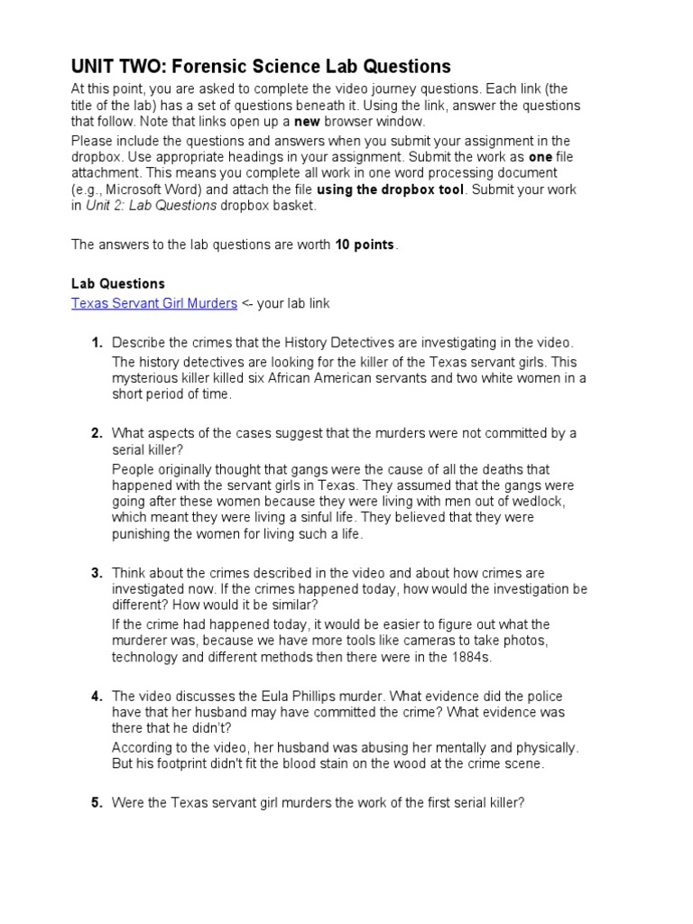 UNIT TWO: Forensic Science Lab Questions: Texas Servant Girl Murders ...