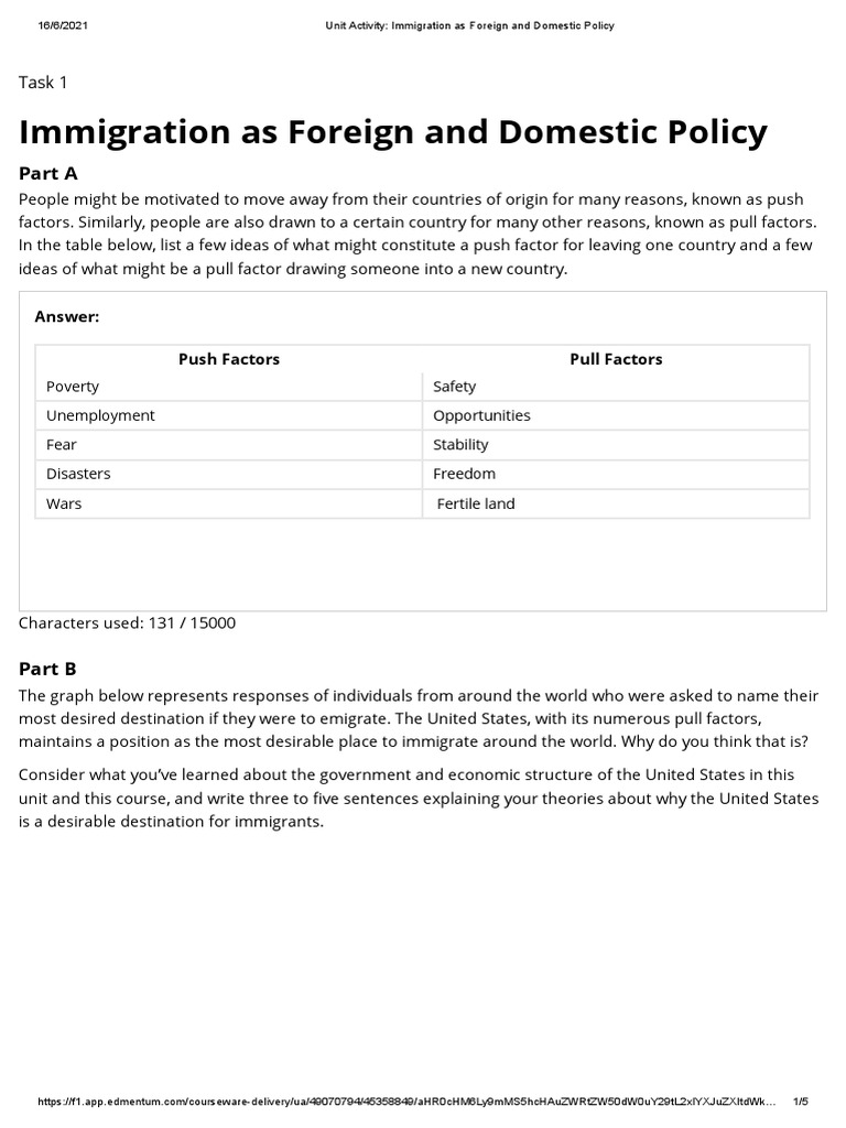 Unit Activity - Foreign and Domestic Policy | PDF | Immigration | Essays