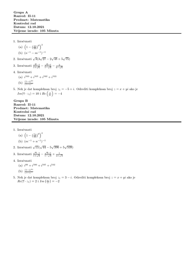Stepeni I Korijeni I Kompleksni Brojevi | PDF