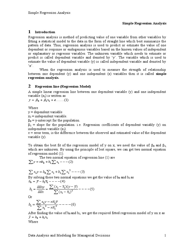 325unit 1 Simple Regression Analysis | PDF | Regression Analysis | Errors And Residuals