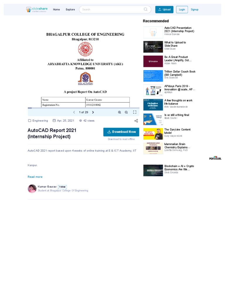 WWW Slideshare Net KumarGaurav659 Autocad Report 2021 Internship ...