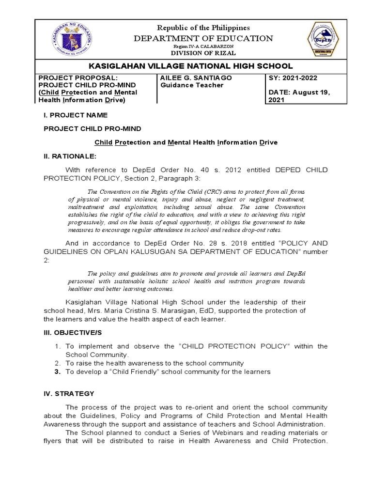 Project Child Pro Mind Proposal | PDF | Child Protection | Social ...