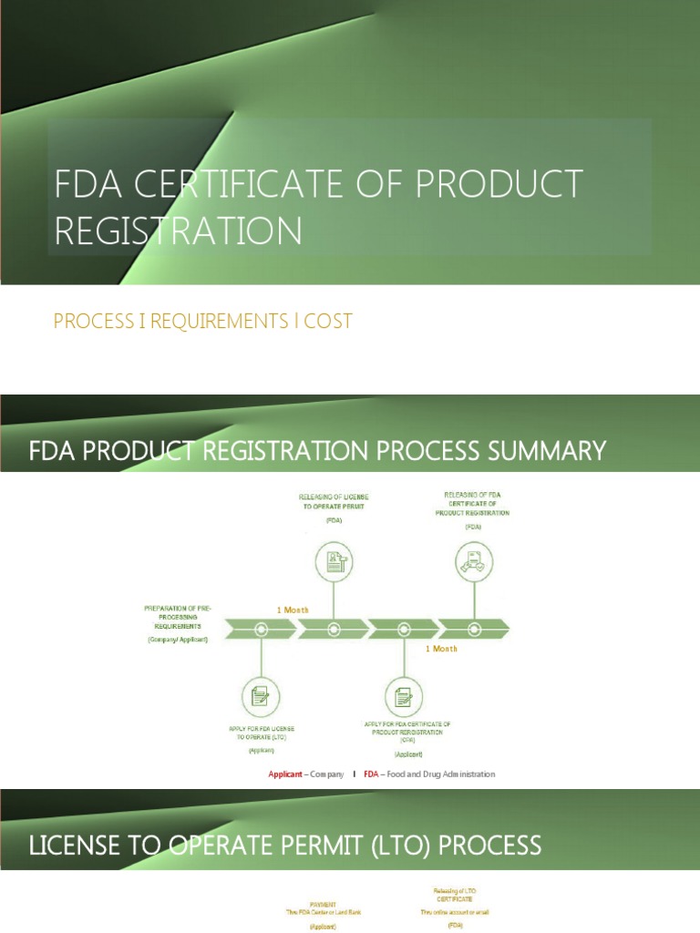 FDA LTO and Certificate of Product Registration Process | PDF | Food ...