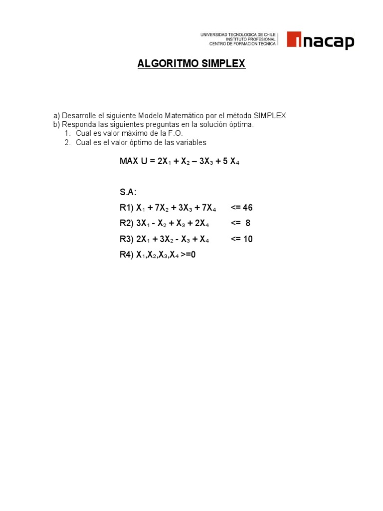 Ejercicio Algoritmo Simplex | PDF | Métodos y materiales de enseñanza