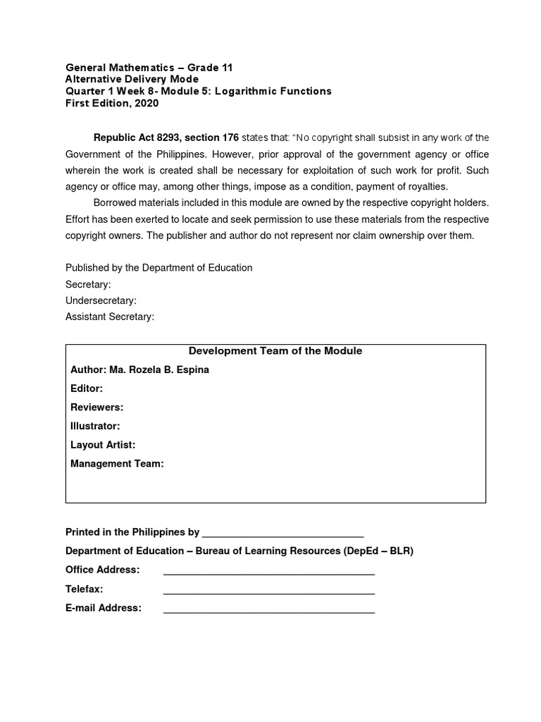 General Mathematics - Grade 11 Alternative Delivery Mode Quarter 1 Week ...