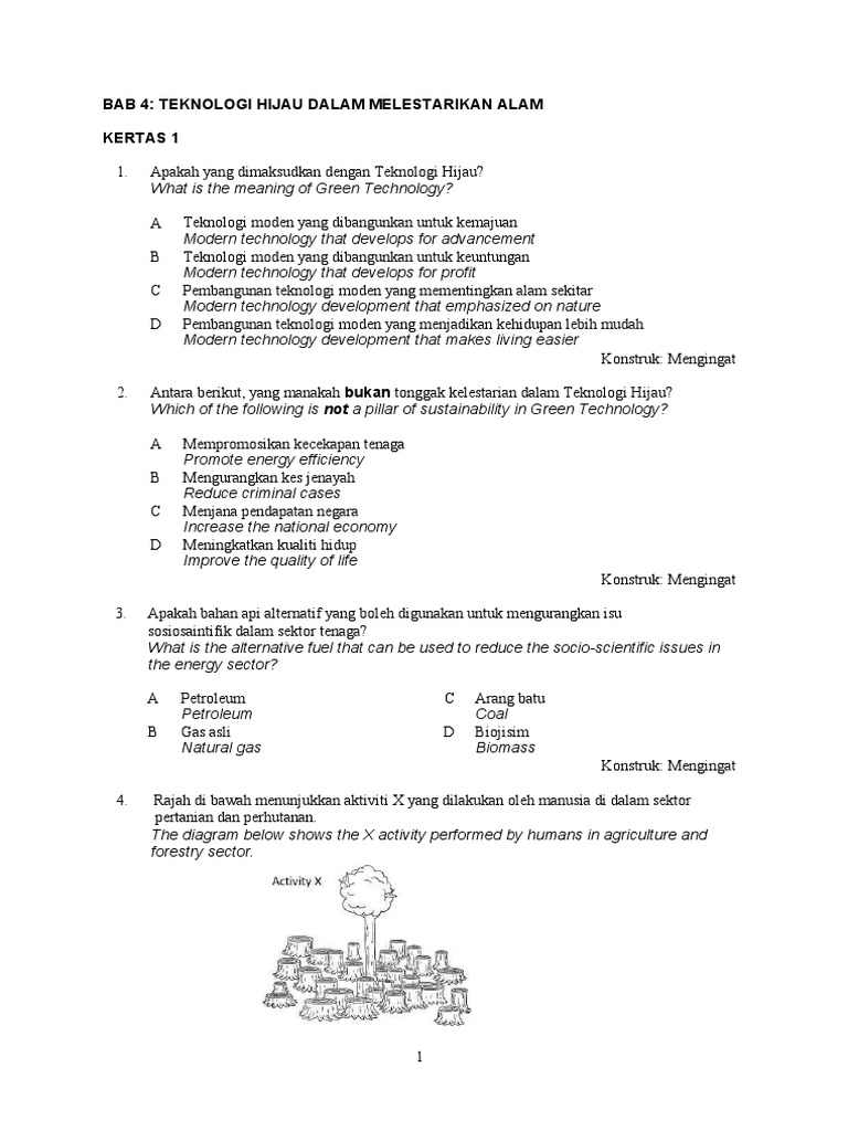 Latihan Bab 4 Teknologi Hijau Dalam Melestarikan Alam Pdf