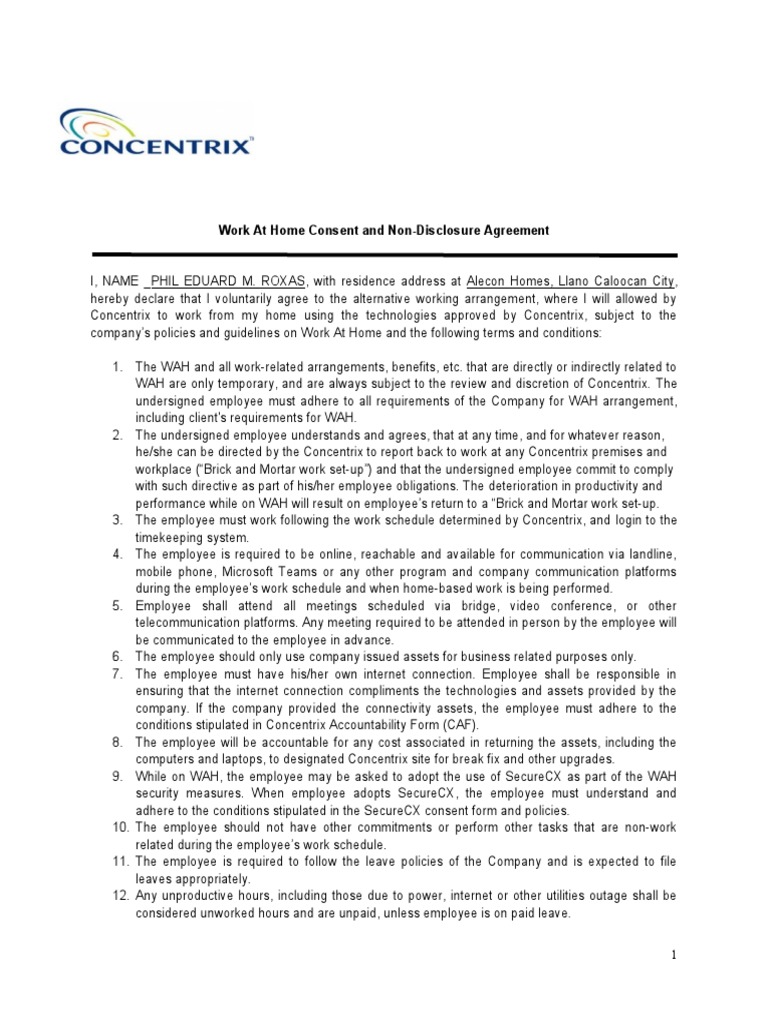 WAH Consent and NDA Form - June 2021rev2 | PDF | Employment ...