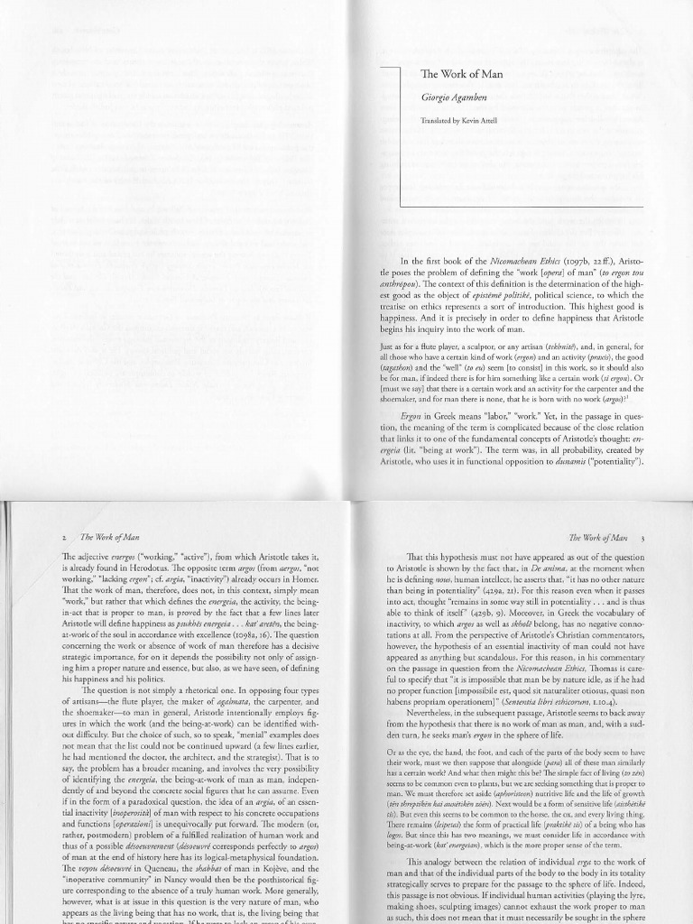 Agamben The Work of Man From Sovereignty and Life | PDF | Nous | Aristotle