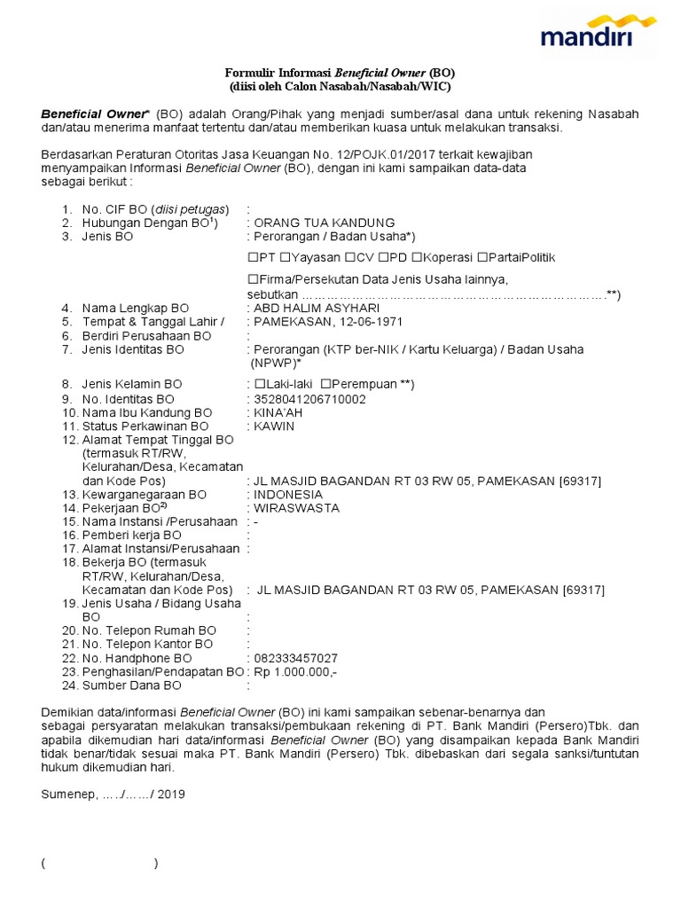 Formulir Informasi Beneficial Owner | PDF