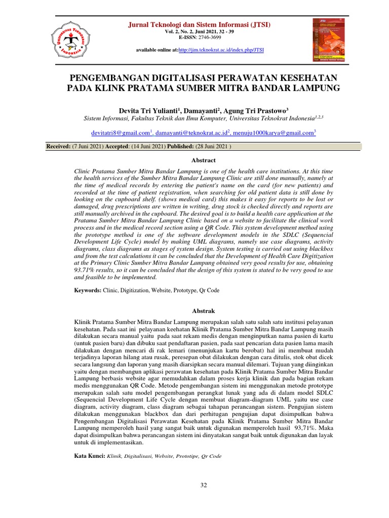 Pengembangan Digitalisasi Perawatan Kesehatan Pada Klink Pratama Sumber Mitra Bandar Lampung ...