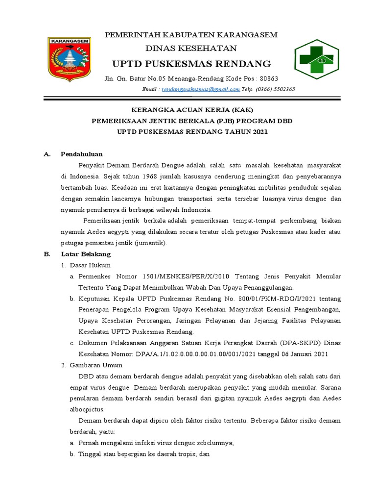 Kak Pemeriksaan Jentik Berkala (PJB) Program DBD | PDF