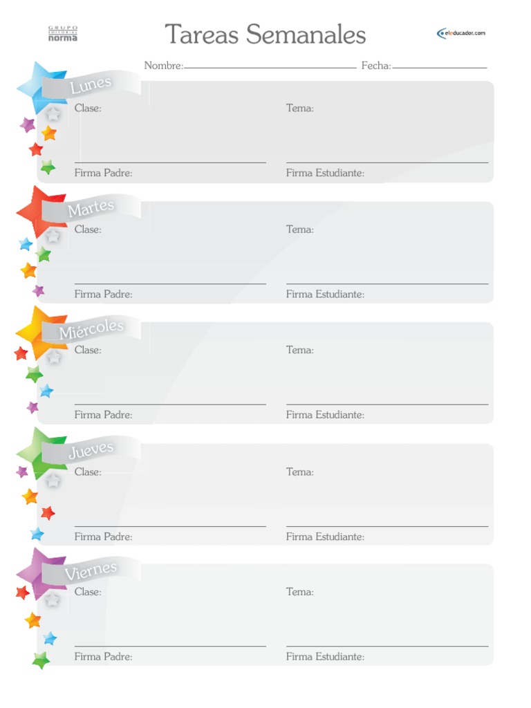 Plantilla Control de Tareas Escolares | PDF