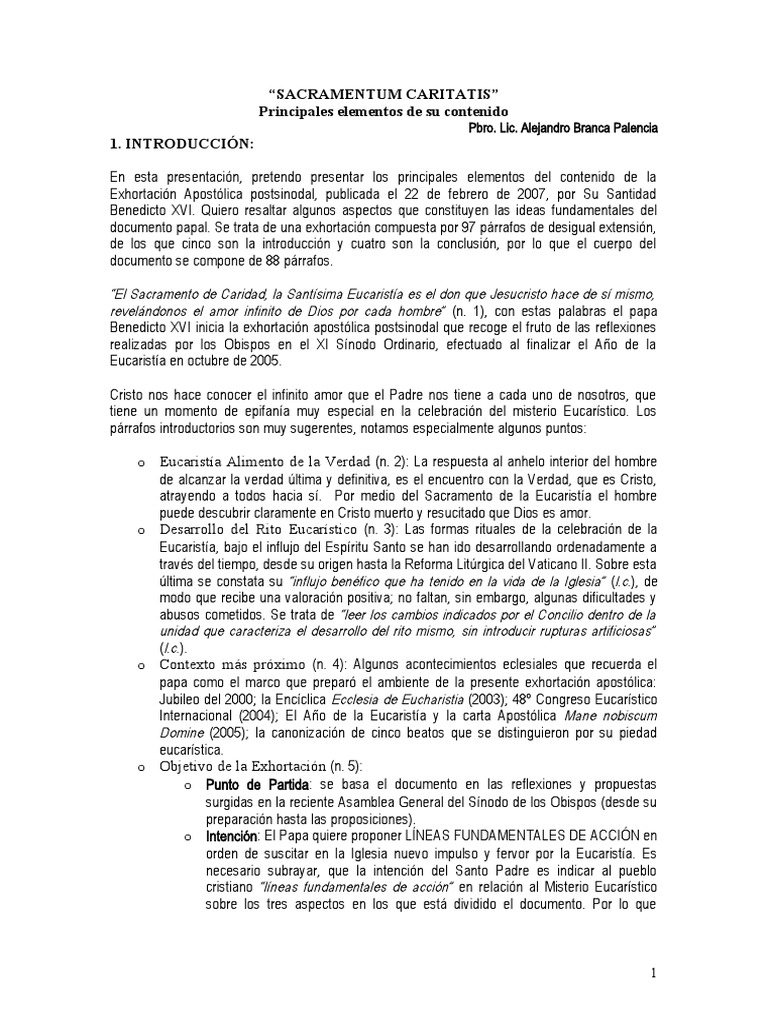 Sacramentum Caritatis | PDF | eucaristía | Misa (liturgia)