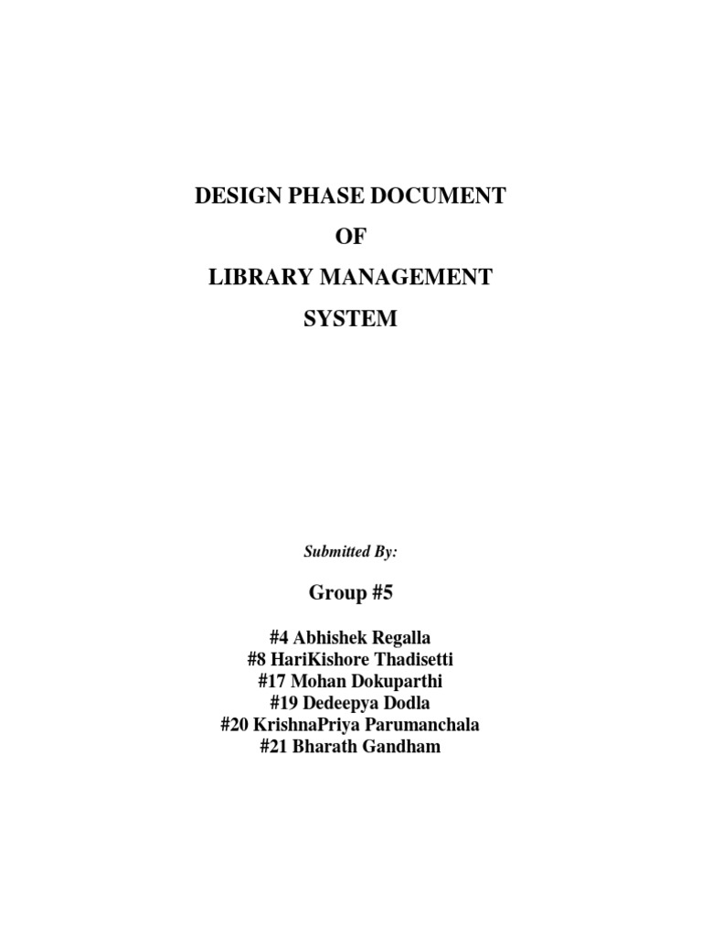 Design Phase Document OF Library Management System: Group #5 | PDF | Libraries | Databases