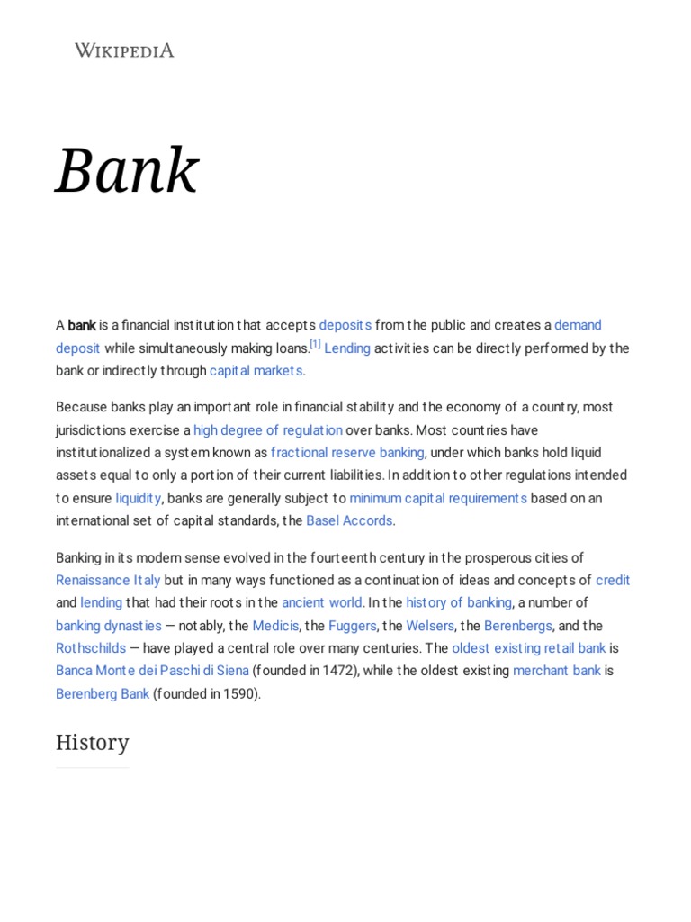 Bank - Wikipedia | PDF | Banks | Debits And Credits